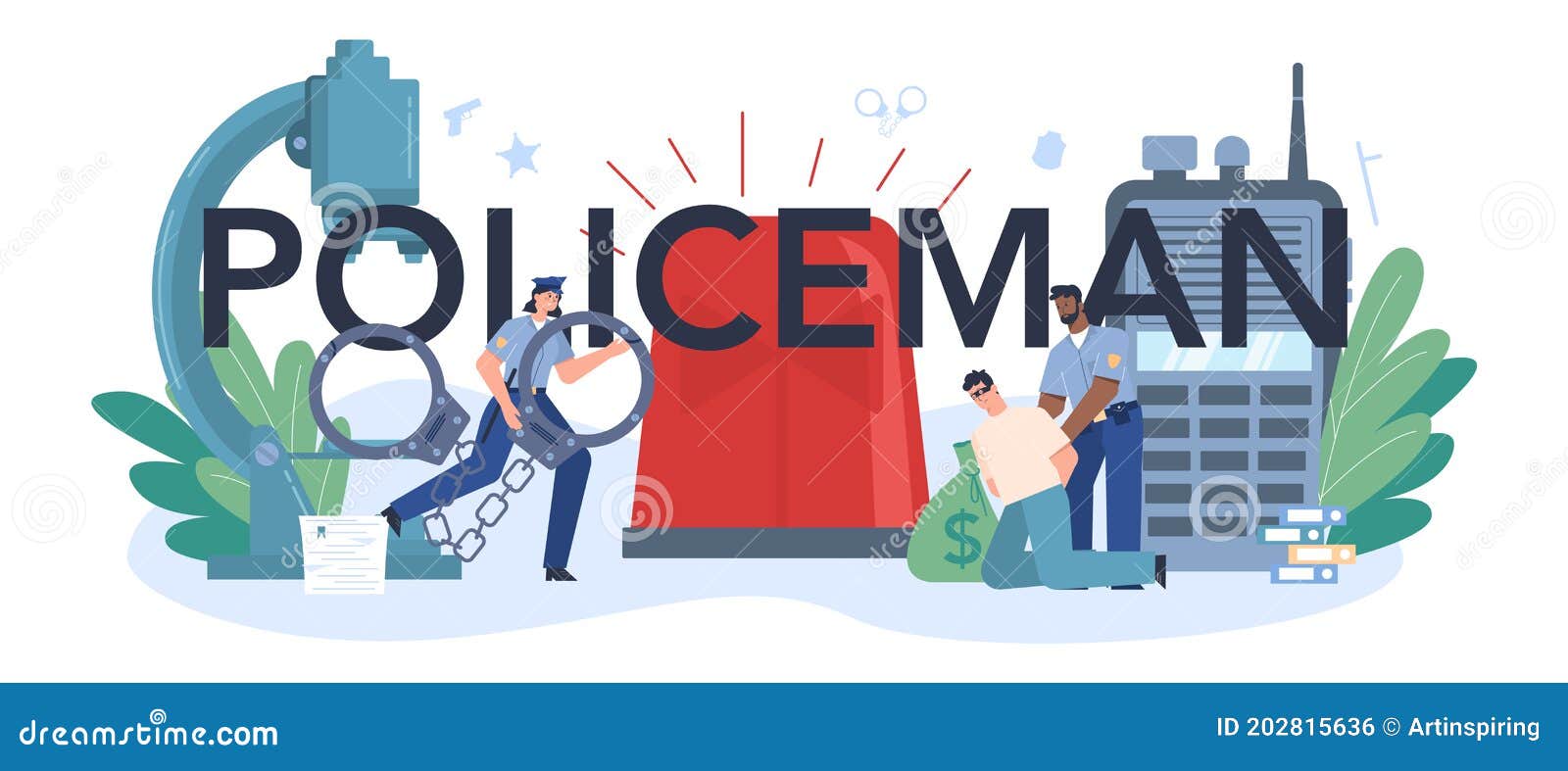 Policeman Typographic Header. Detective Making Investigation and ...