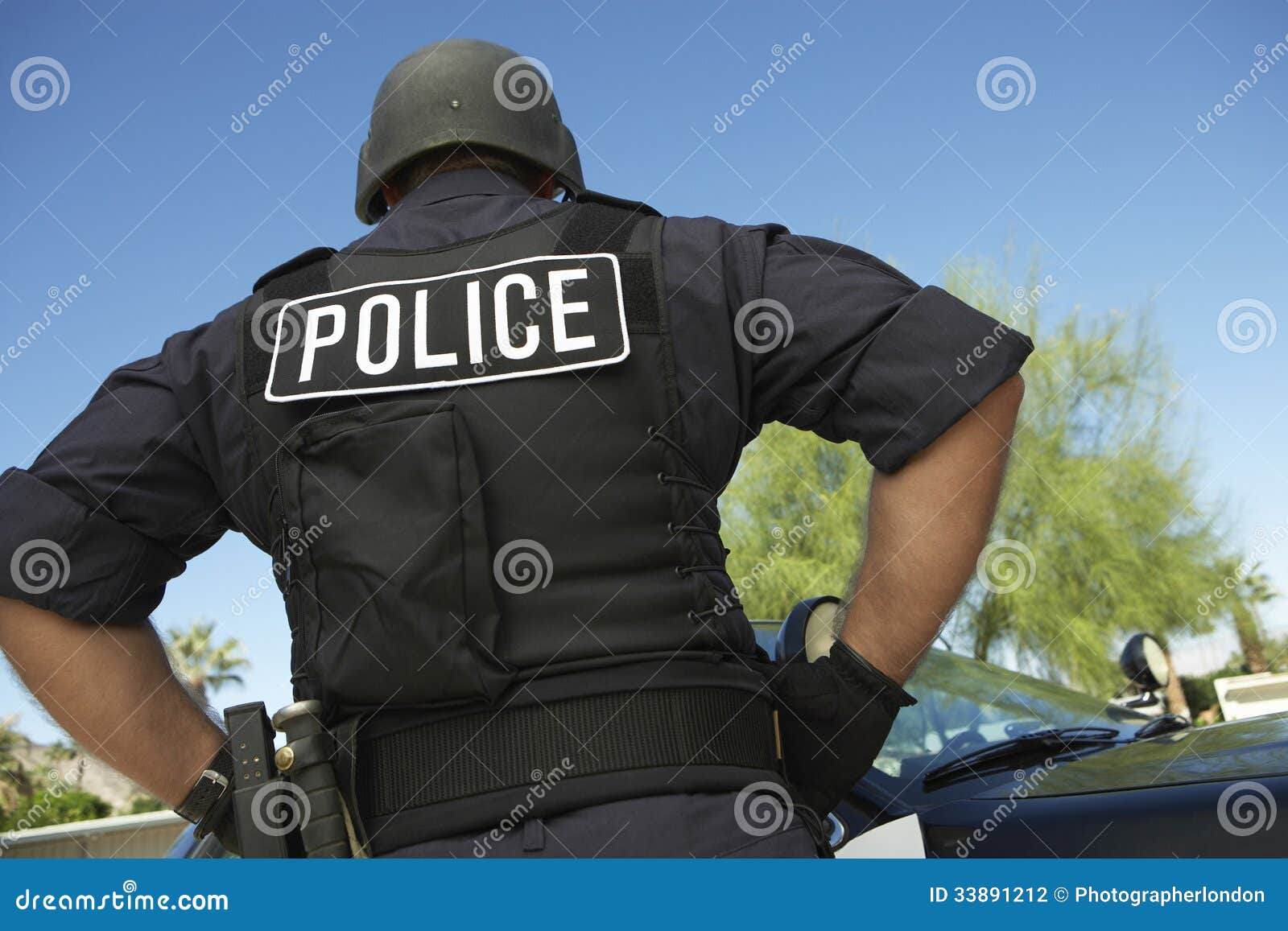 Policeman in Uniform Standing Against Car Stock Photo - Image of ...
