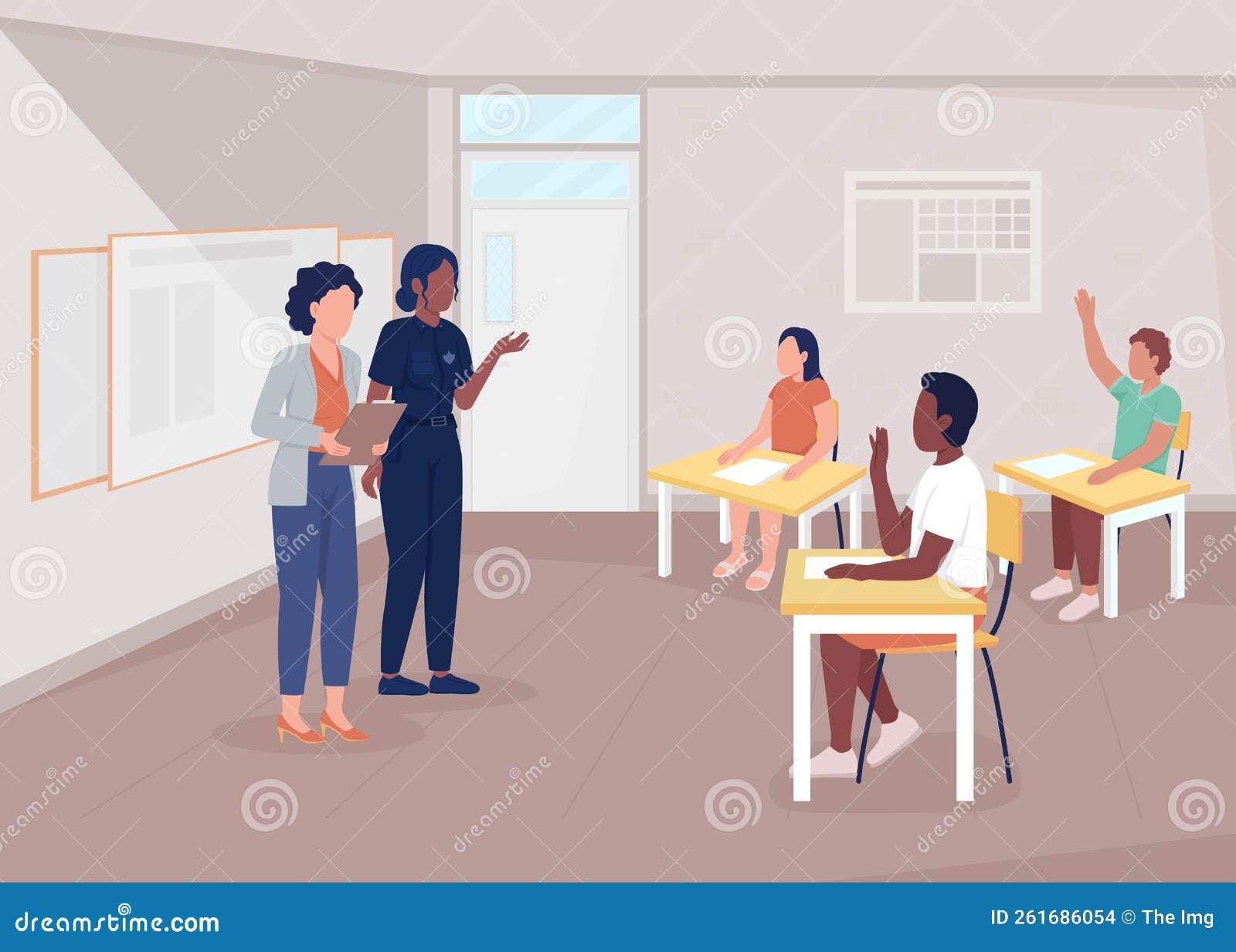 Policewoman Instructing Students Flat Color Vector Illustration Stock ...