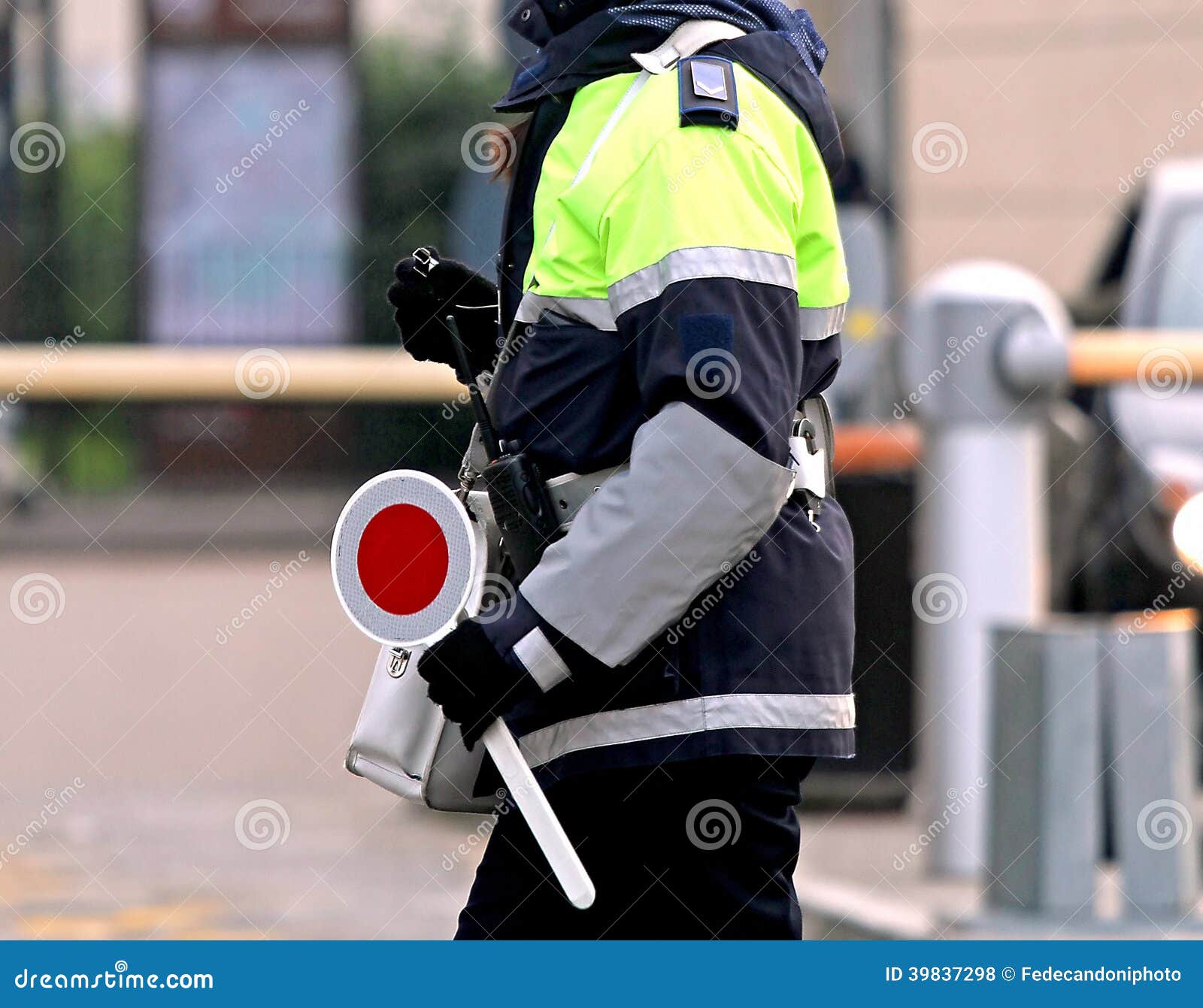 Policewoman with the Paddle Stock Photo - Image of traffic, control ...