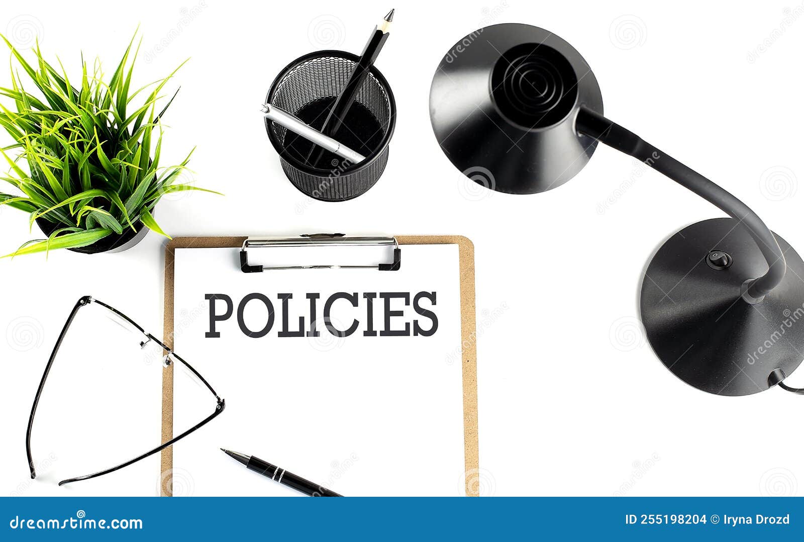 POLICIES Text on a Clipboard on the White Background Stock Photo ...