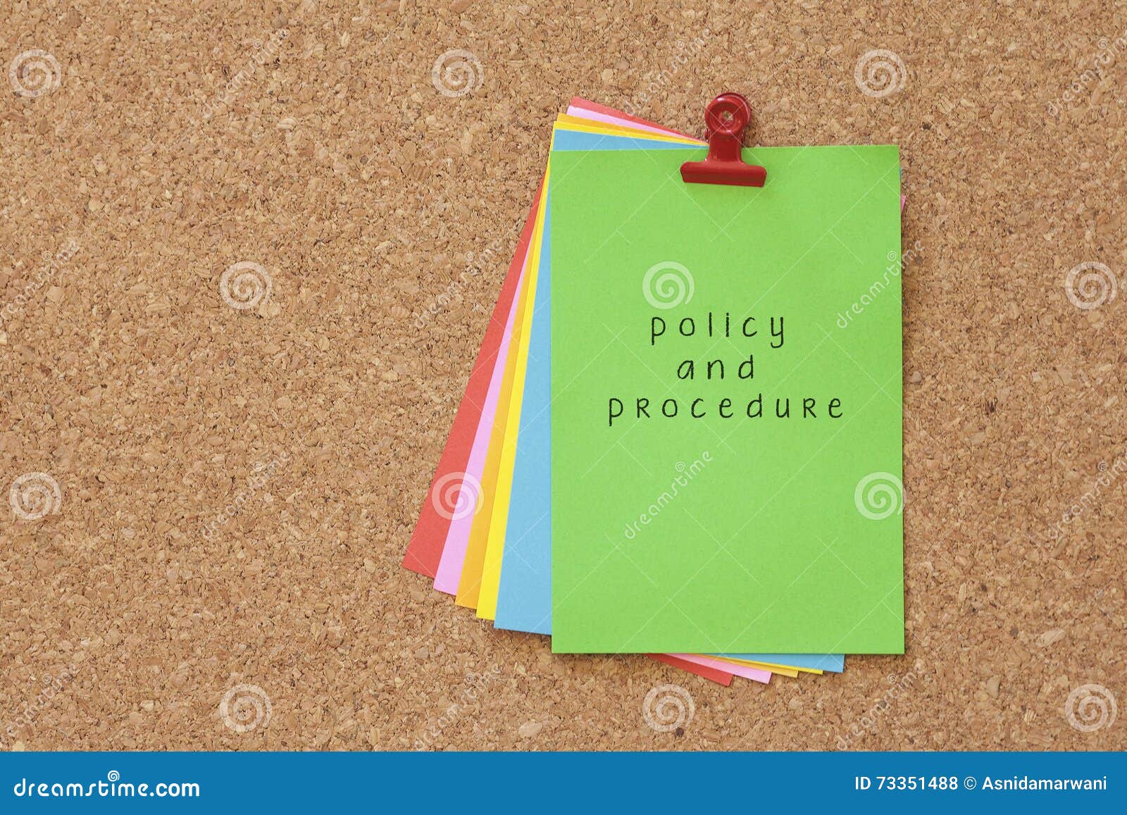 Policy and Procedures Written on Color Sticker Notes Over Cork B Stock ...