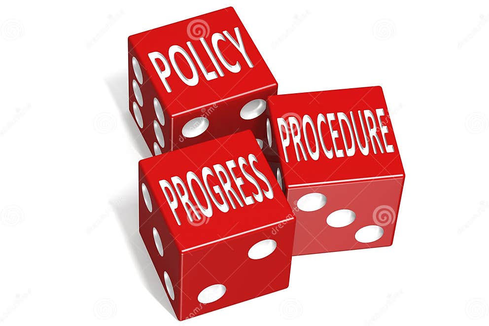 Policy, Progress and Procedure Word on Red Dices Stock Illustration ...