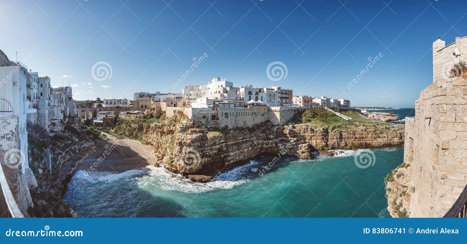 Polignano a Mare Panorama stock image. Image of scenic - 83806741
