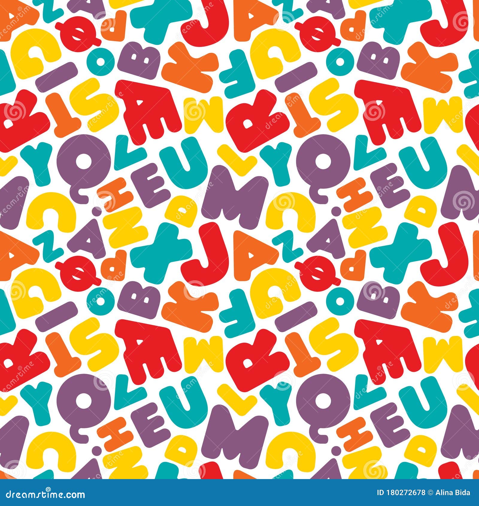 Colorful Kids Danish Alphabet Letters Seamless Pattern on White ...