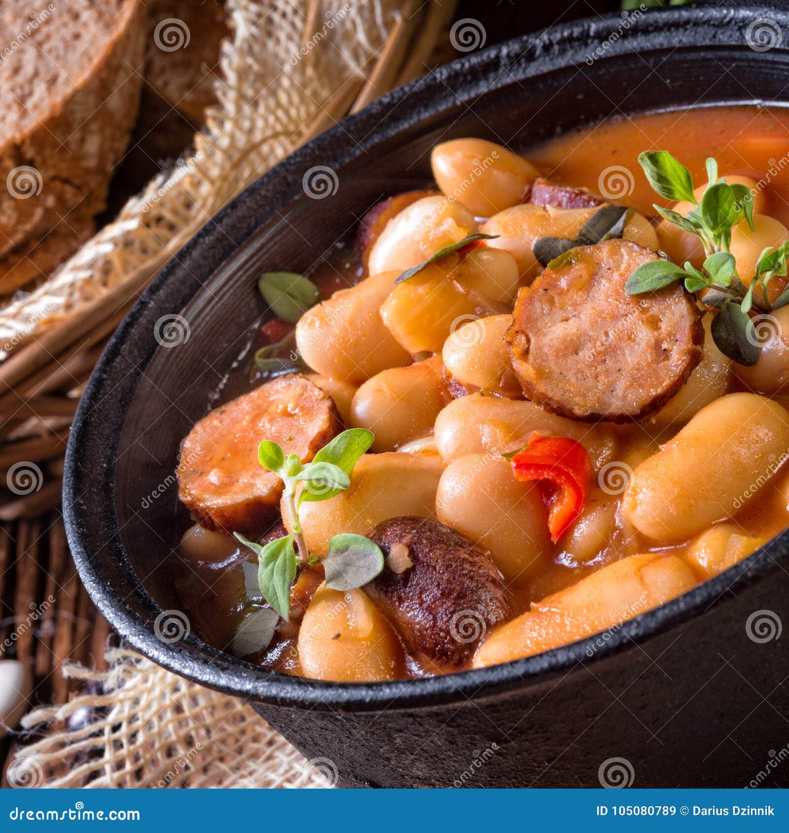 Polish Baked Beans with Sausage Stock Image - Image of fried, full ...