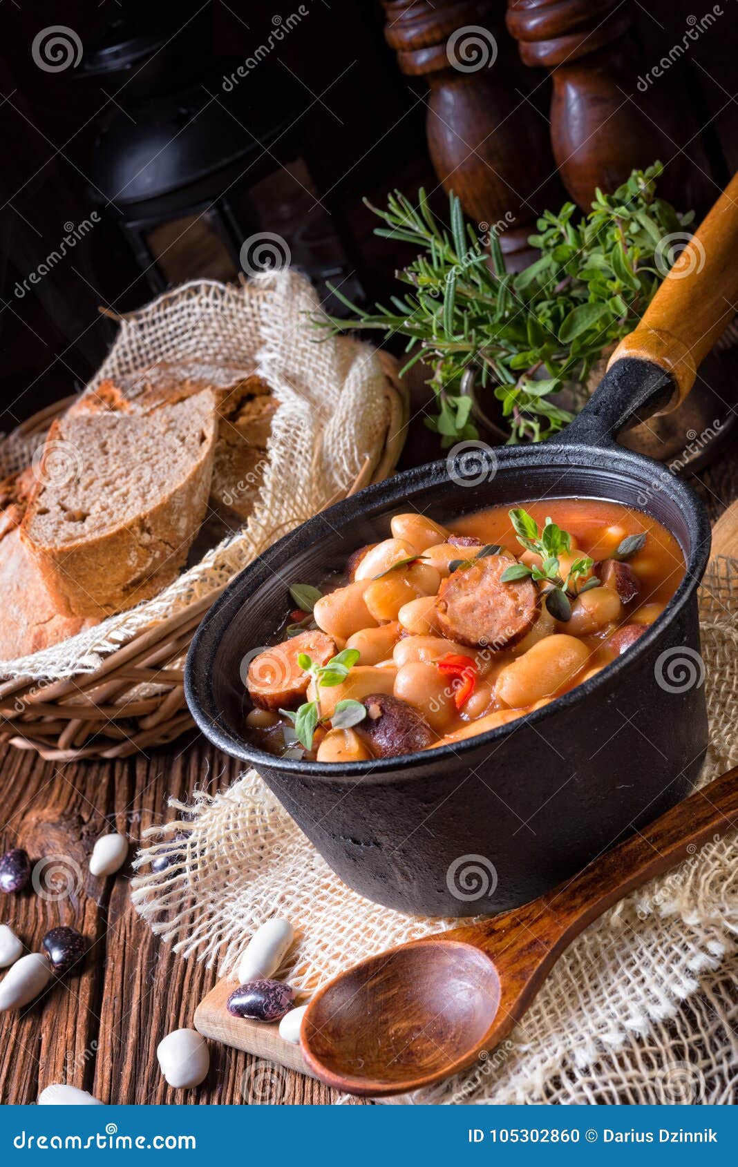 Polish Baked Beans with Sausage Stock Photo - Image of grilled ...