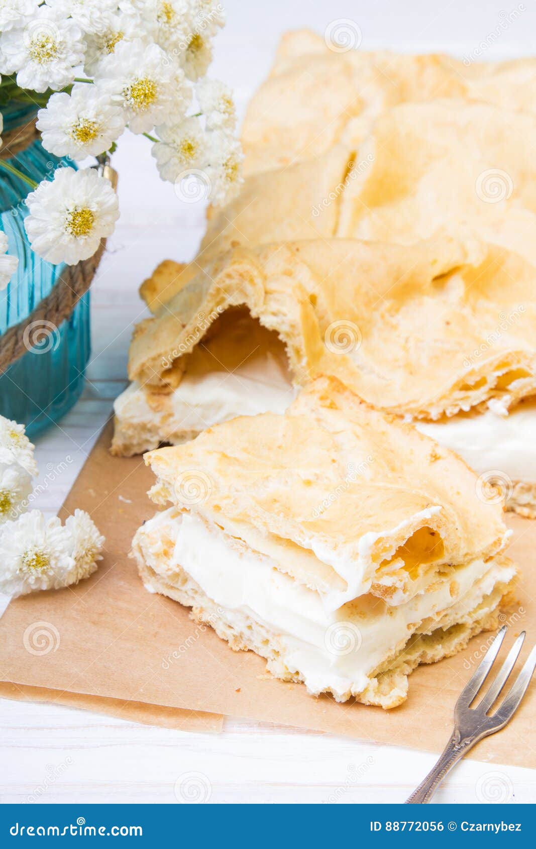 Polish Cake with Creme, Called Karpatka Stock Photo - Image of baked ...