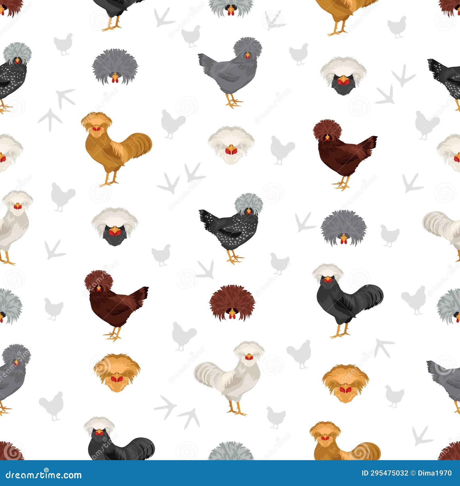 Polish Chicken Breeds Seamless Pattern. Poultry and Farm Animals Stock ...