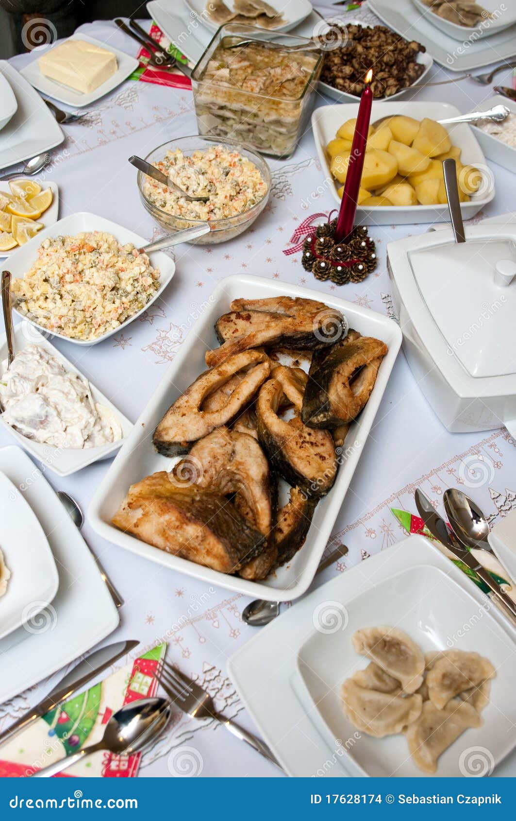 Polish Christmas table stock photo. Image of carp, herrings - 17628174