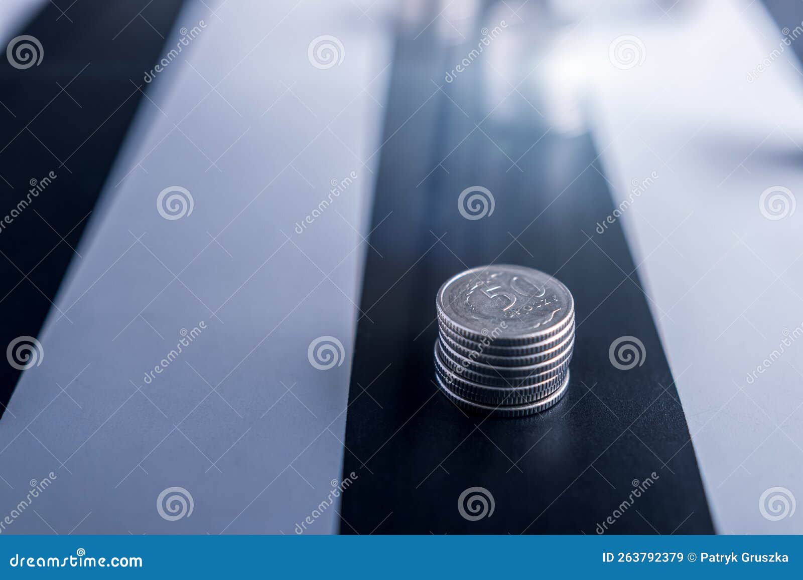 Polish Coins on a Black and White Table. Difficult Financial Situation ...