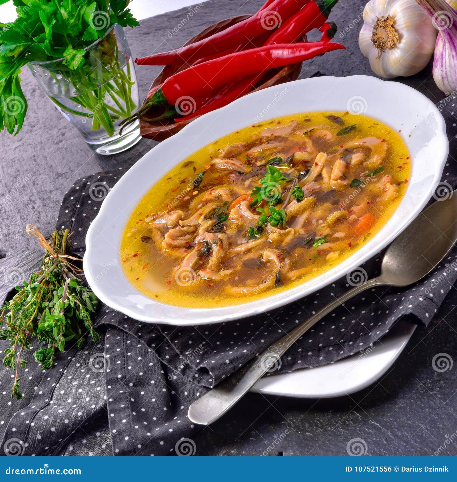 Polish Flaczki stock photo. Image of diet, bread, chitterlings - 107521556