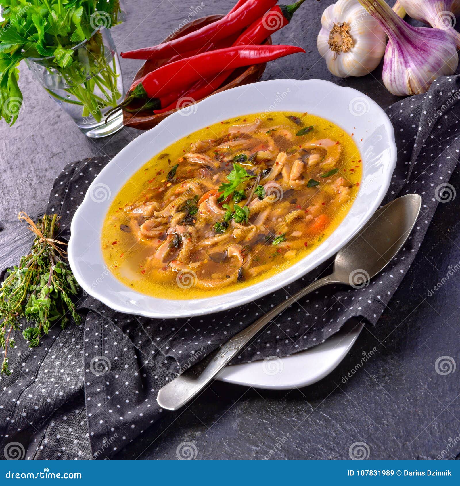 Polish Flaczki stock image. Image of nutmeg, meat, cloth - 107831989