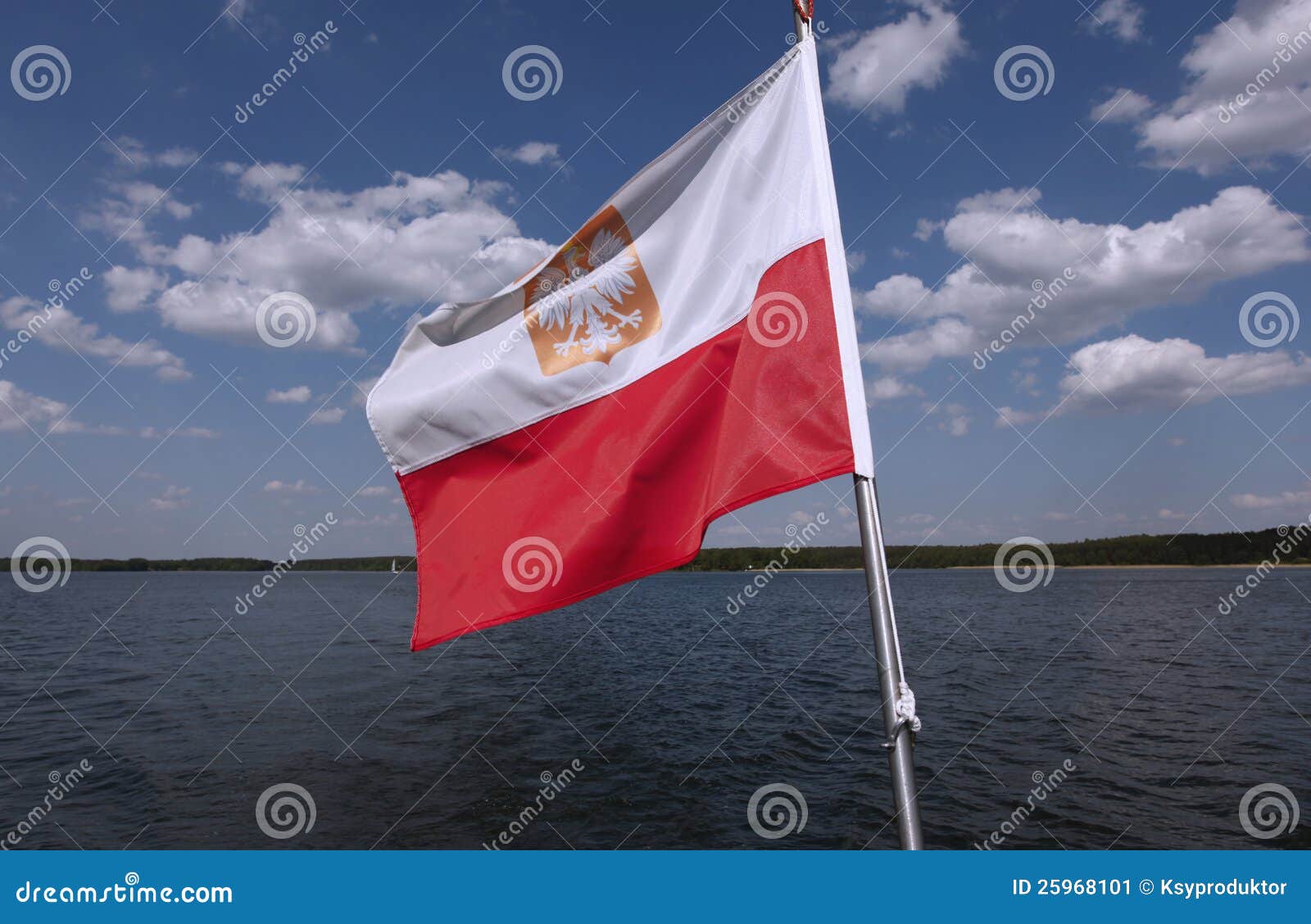 Polish Flag Waving While Sailing On A Yacht In The North Sea Royalty ...