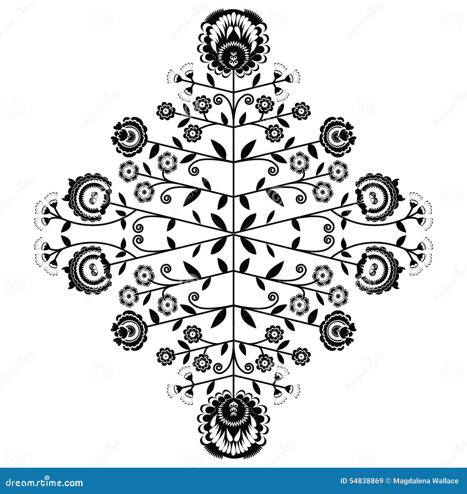 Polish Folk Inspired Floral Black Pattern on White Background Stock ...