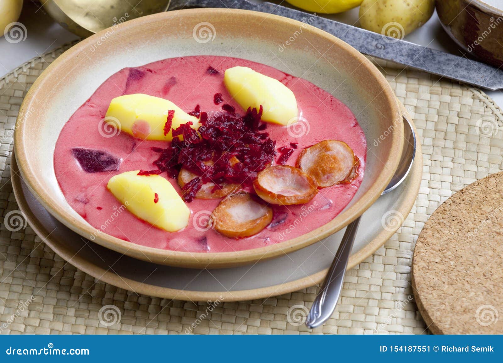 Polish red beet soup stock image. Image of potatoes - 154187551