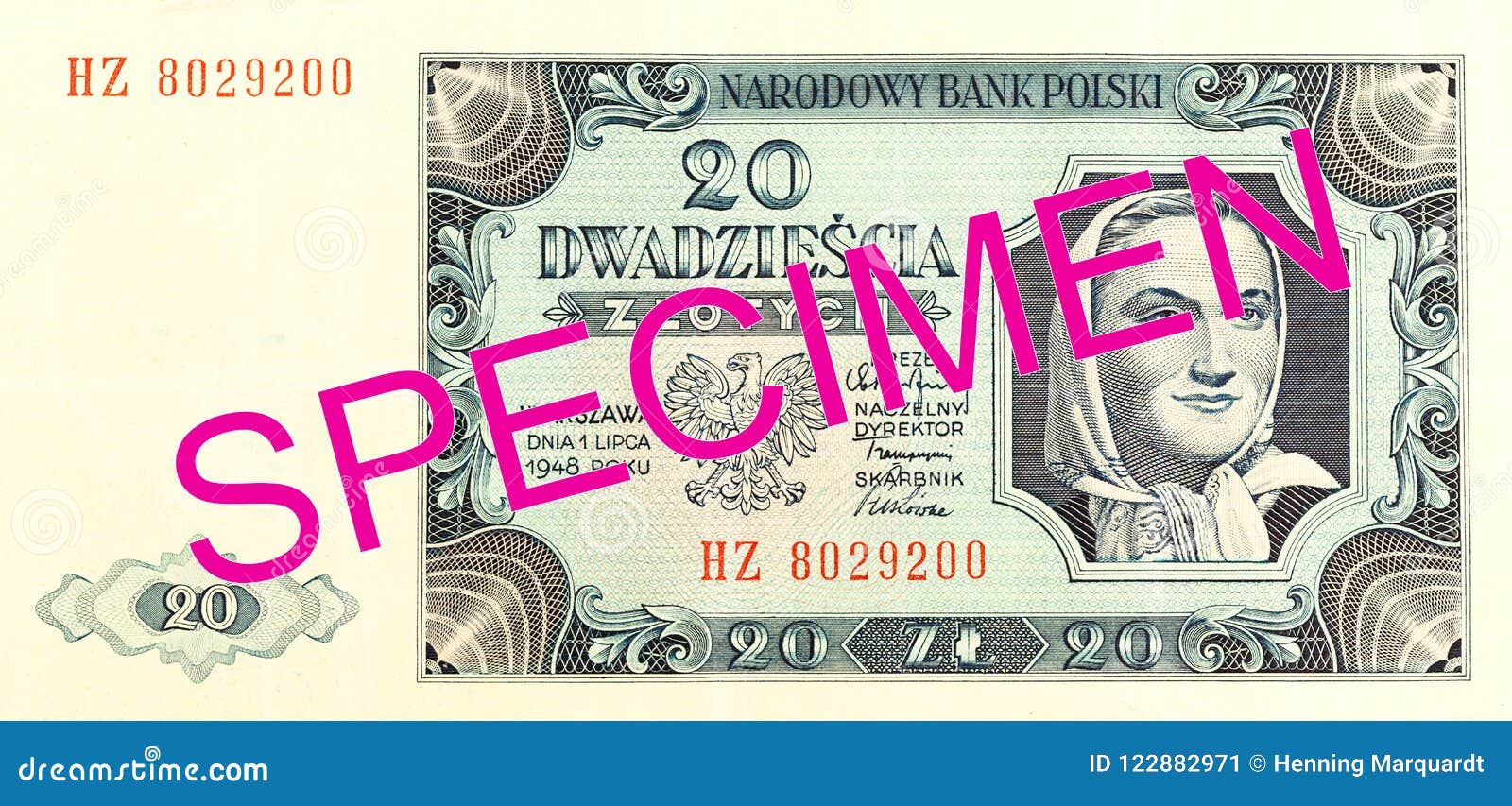 20 Polish Zloty Bank Note 1948 Obverse Stock Image - Image of payment ...