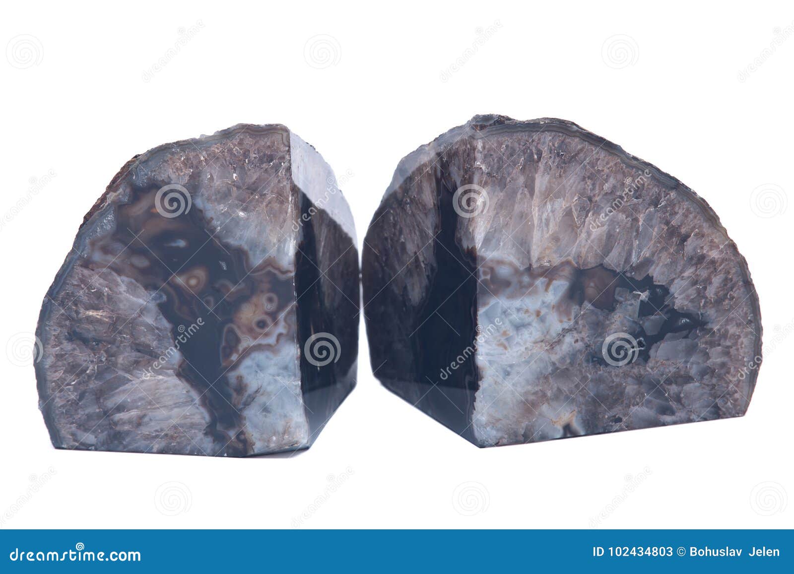 Polished Black Agate Geode Bookend Stock Image - Image of luster ...