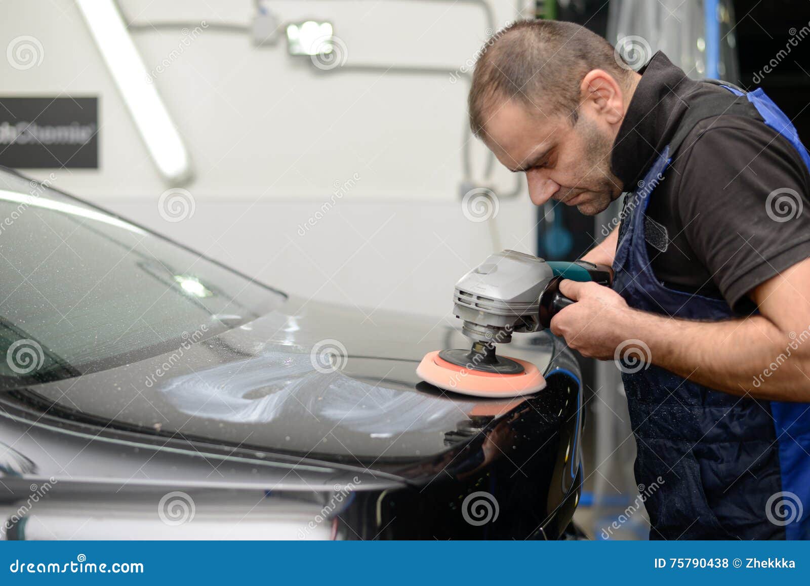 Polished Black Car Glossing Stock Photo - Image of industry, fixing ...