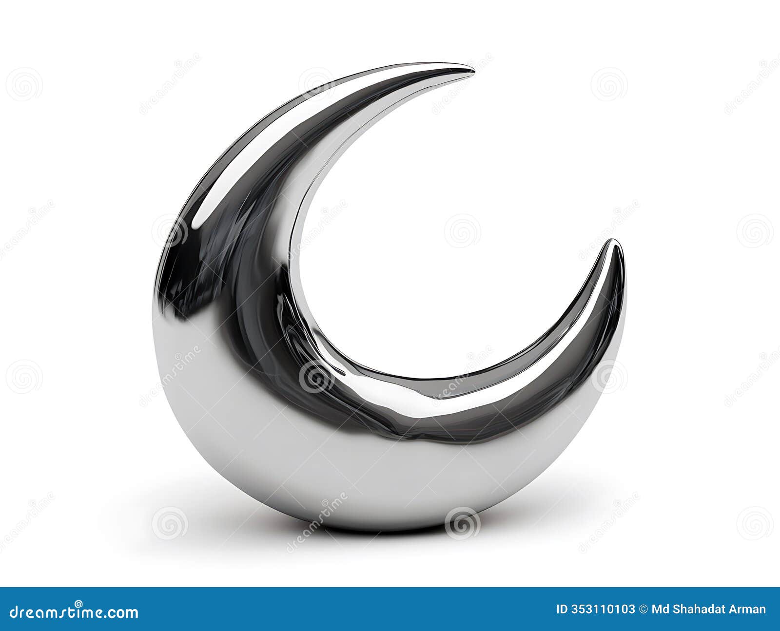 Polished Chrome Crescent Moon Sculpture Isolated on White Stock ...