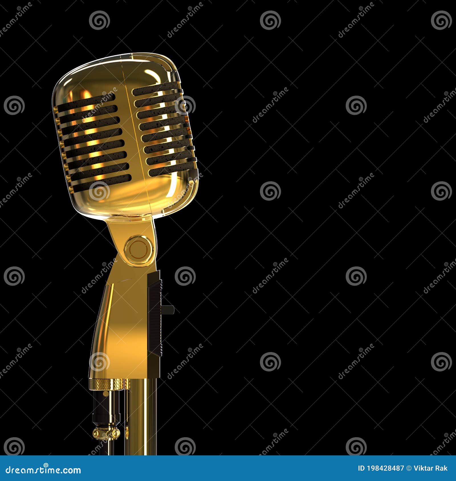 Polished Gold Professional Classic Microphone, Side View. Stock ...