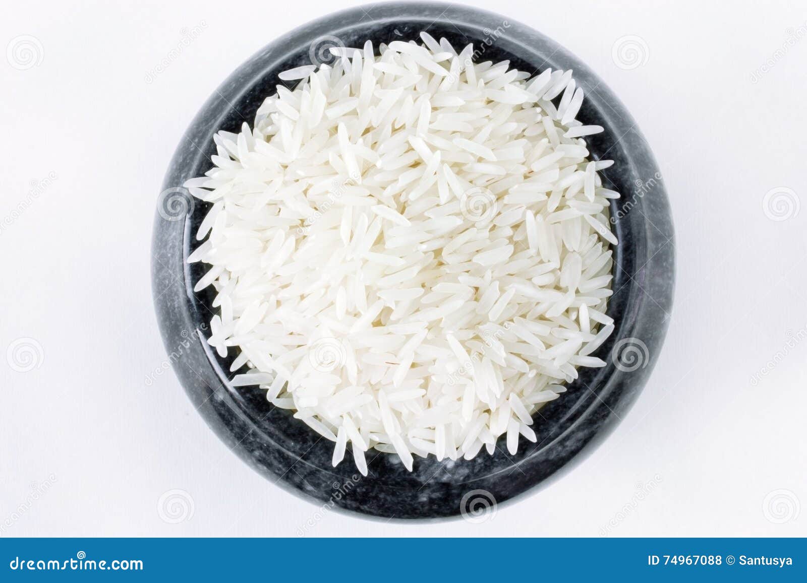 Polished Long Rice Basmati in a Stone Bowl Top View Isolated Stock ...