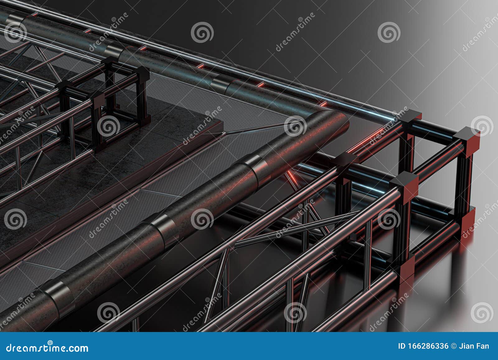 Polished Metal Frame, Black Texture Floor, 3d Rendering Stock ...