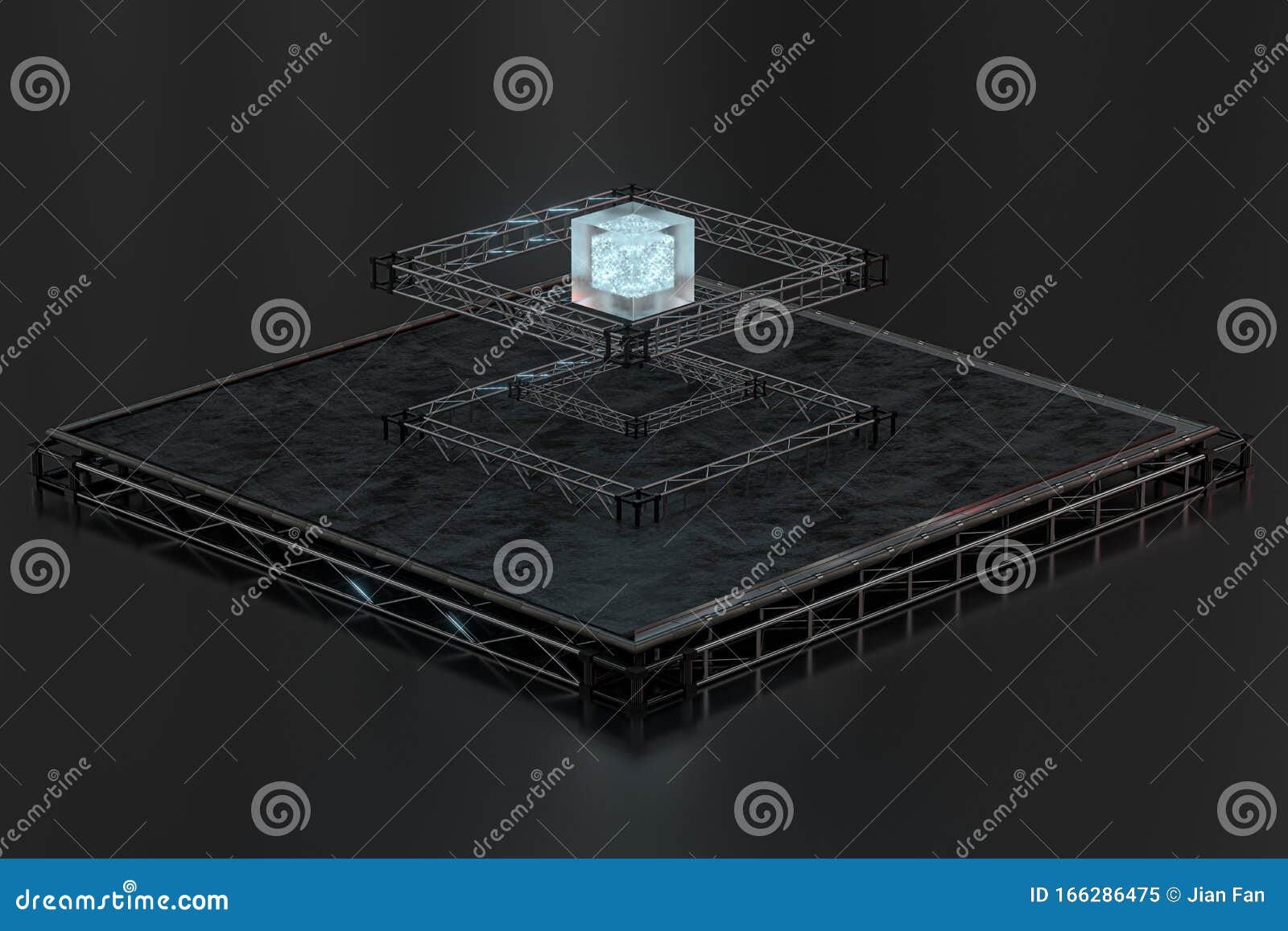 Polished Metal Frame, a Transparent Suspended Cube, 3d Rendering Stock ...