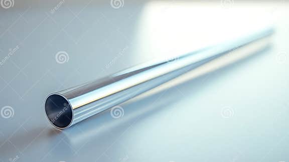 Polished Metal Pipe Lying on White Surface Reflecting Light Stock Photo ...