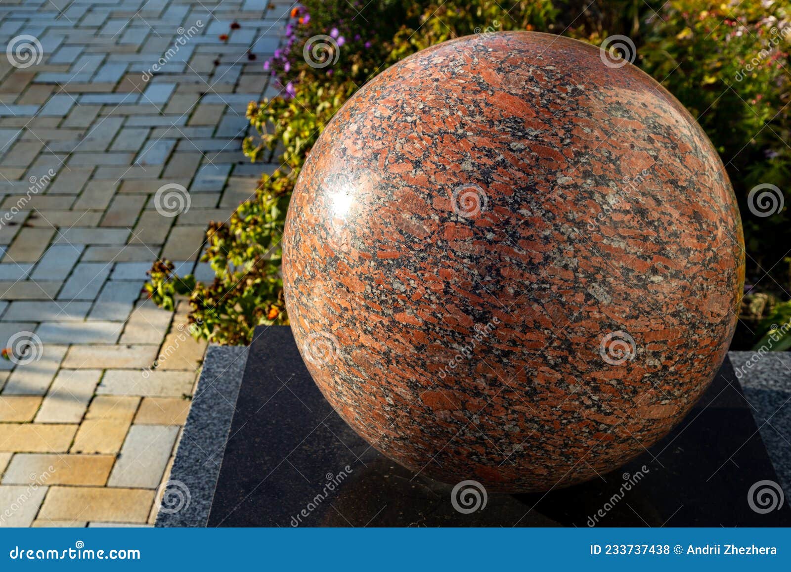 Polished Red Granite Balls As Decorations in a Public Park Stock Photo ...