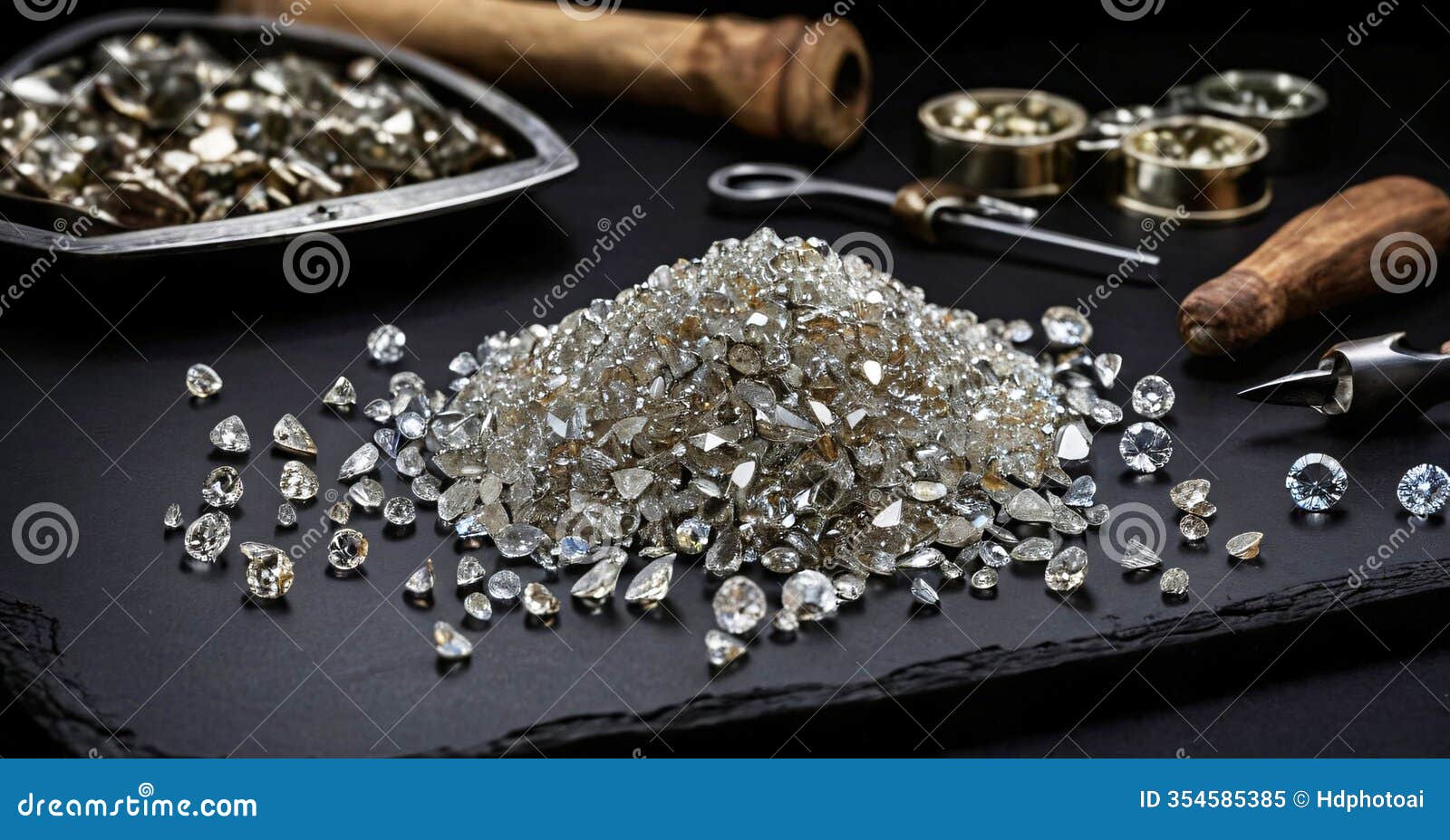 Polished and Rough Diamonds Large Sizes on Table with Tools for Sorting ...
