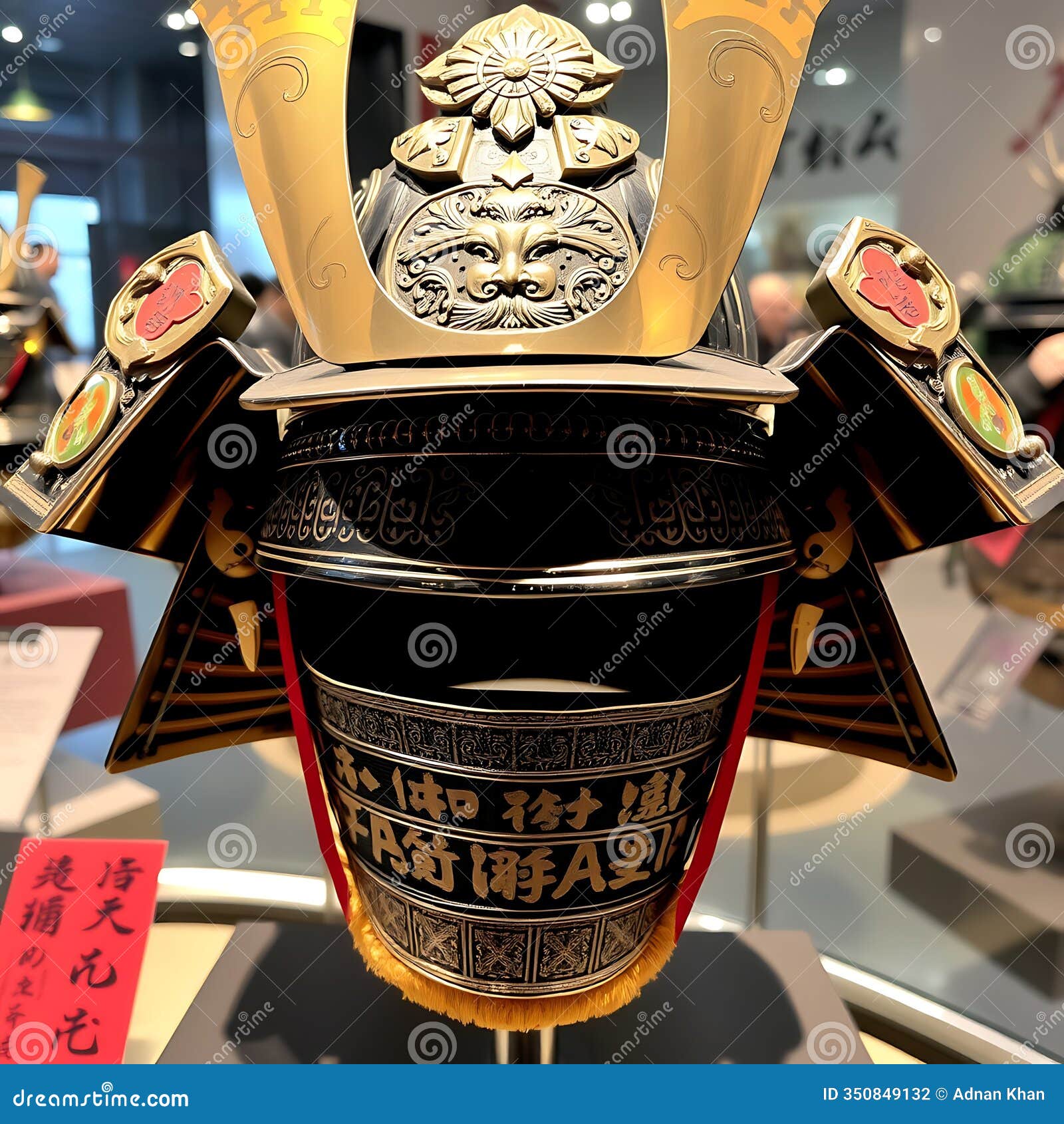 A Polished Samurai Helmet on Display with Traditional Japanese ...