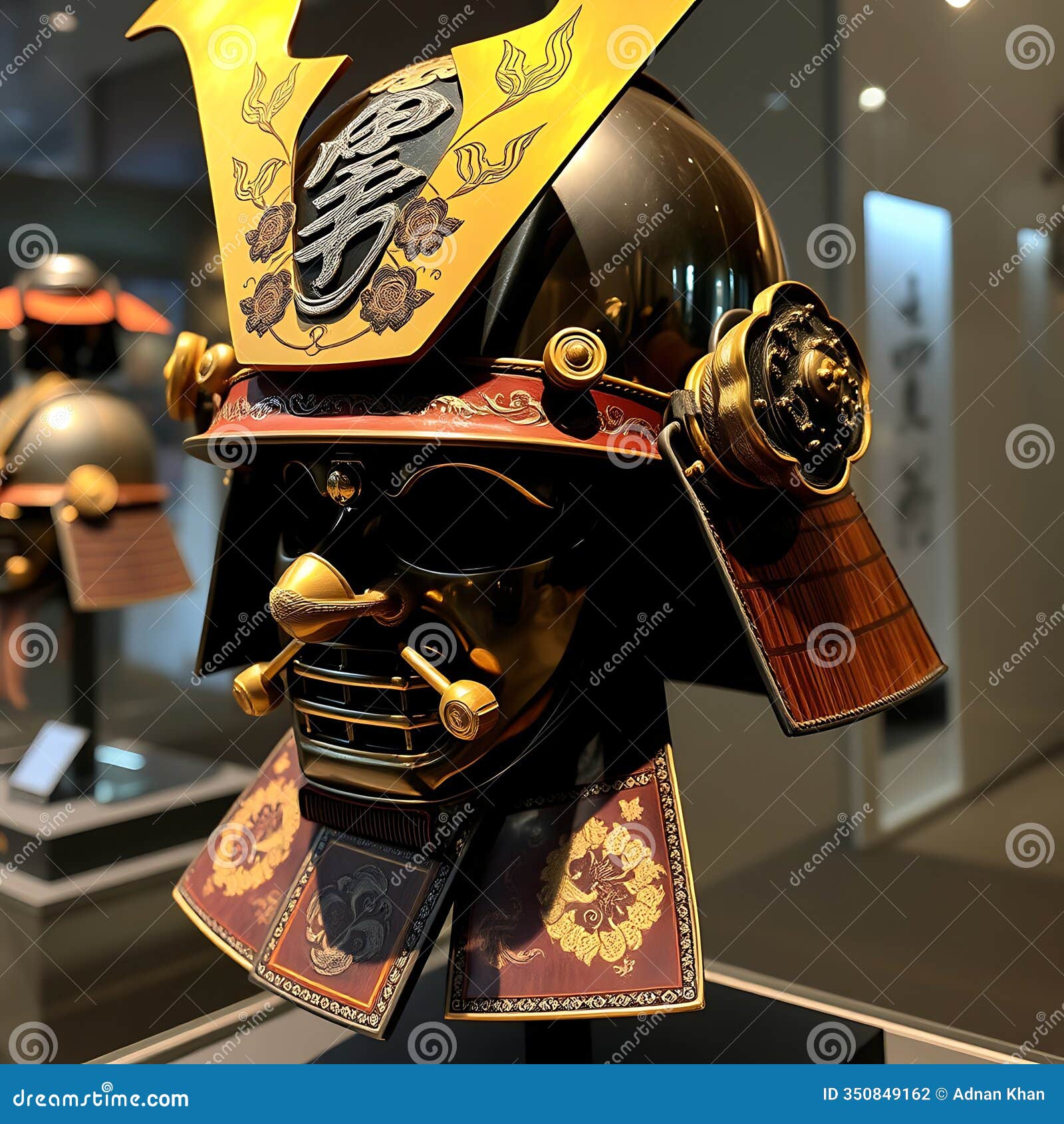 A Polished Samurai Helmet on Display with Traditional Japanese ...