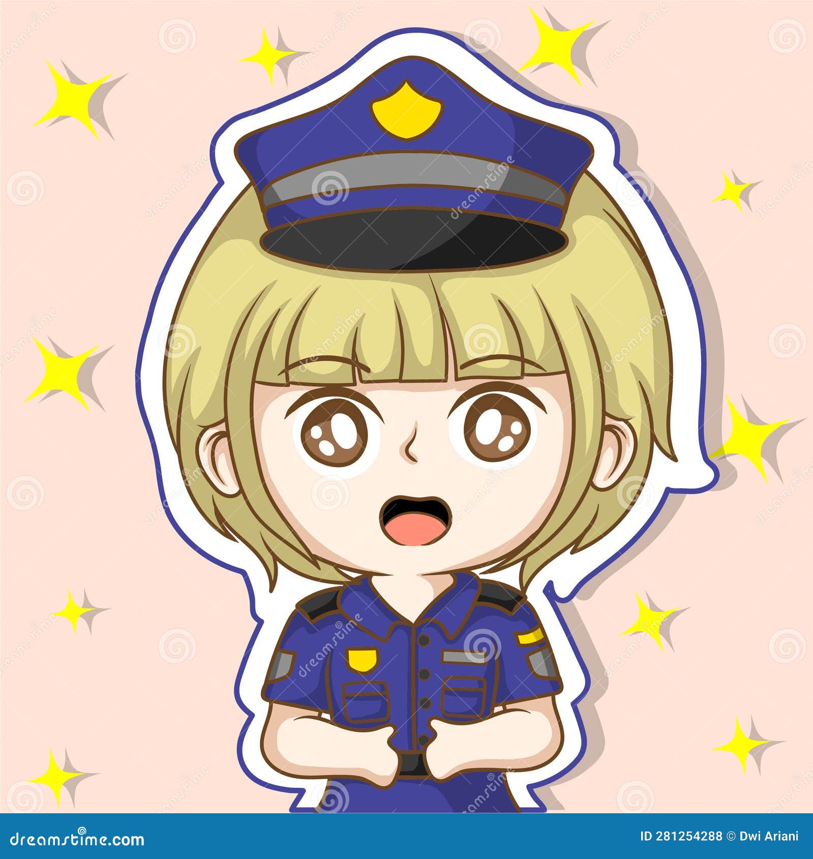 Cute Chibi Police Girl Smiling Stock Vector - Illustration of sign ...
