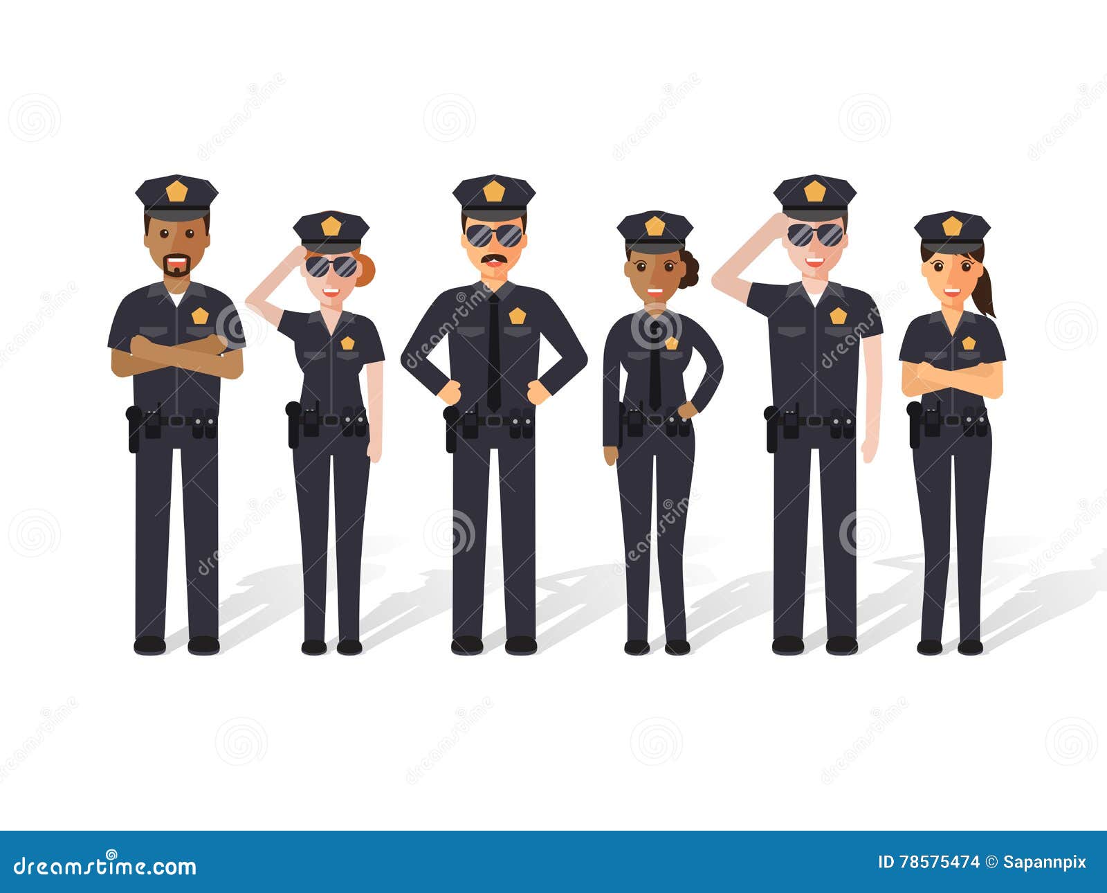 Polismän och kvinnor vektor illustrationer. Illustration av tecknad ...