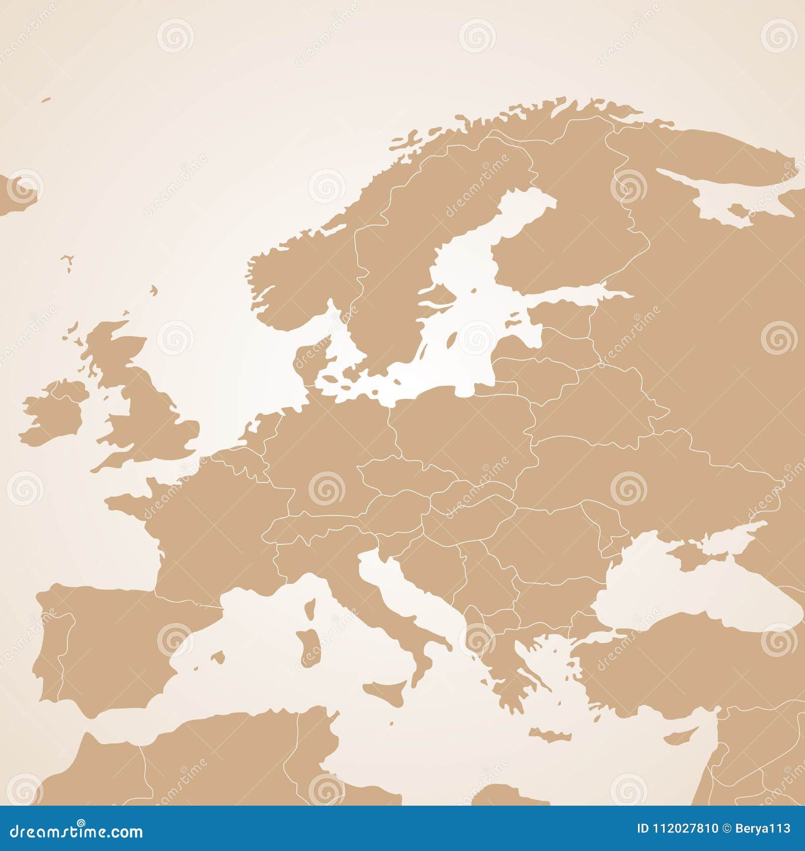 Political Europe Brown Map with State Borders, Illustration Stock ...
