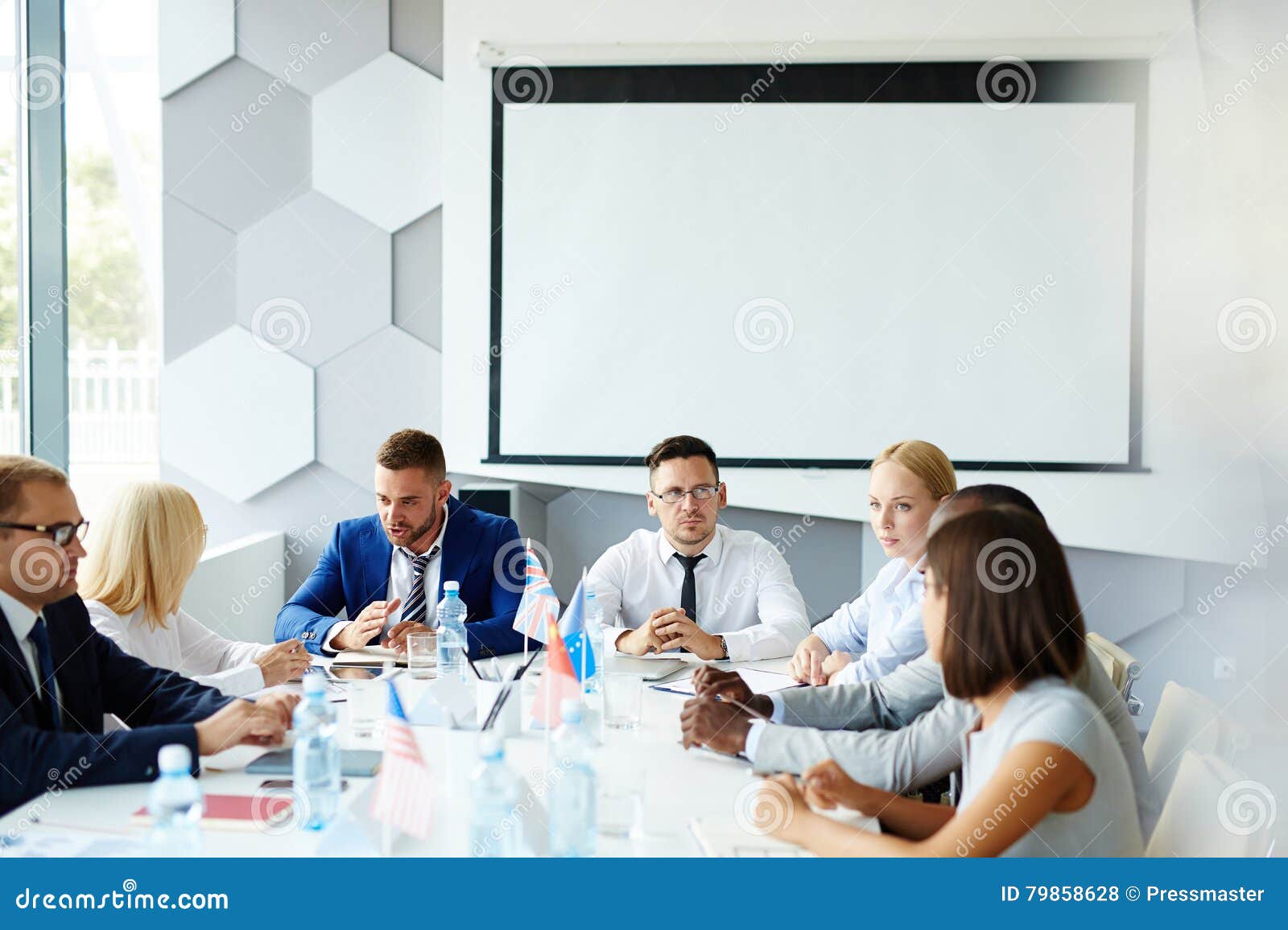 Political forum stock photo. Image of businesswoman, flag - 79858628