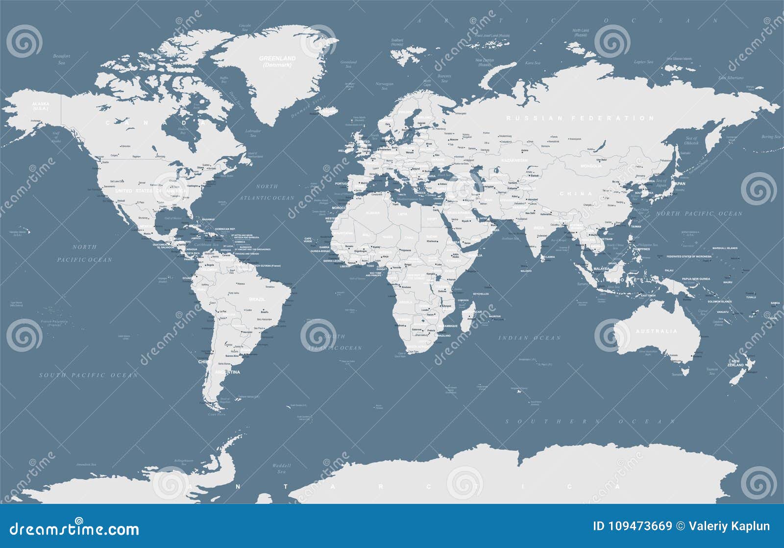 Political Grayscale World Map Vector Stock Illustration - Illustration ...
