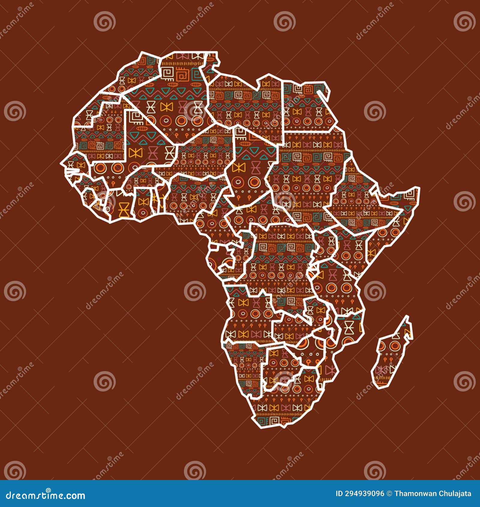 Political Map of Africa with Country Borders and Ethnic Motifs Pattern ...