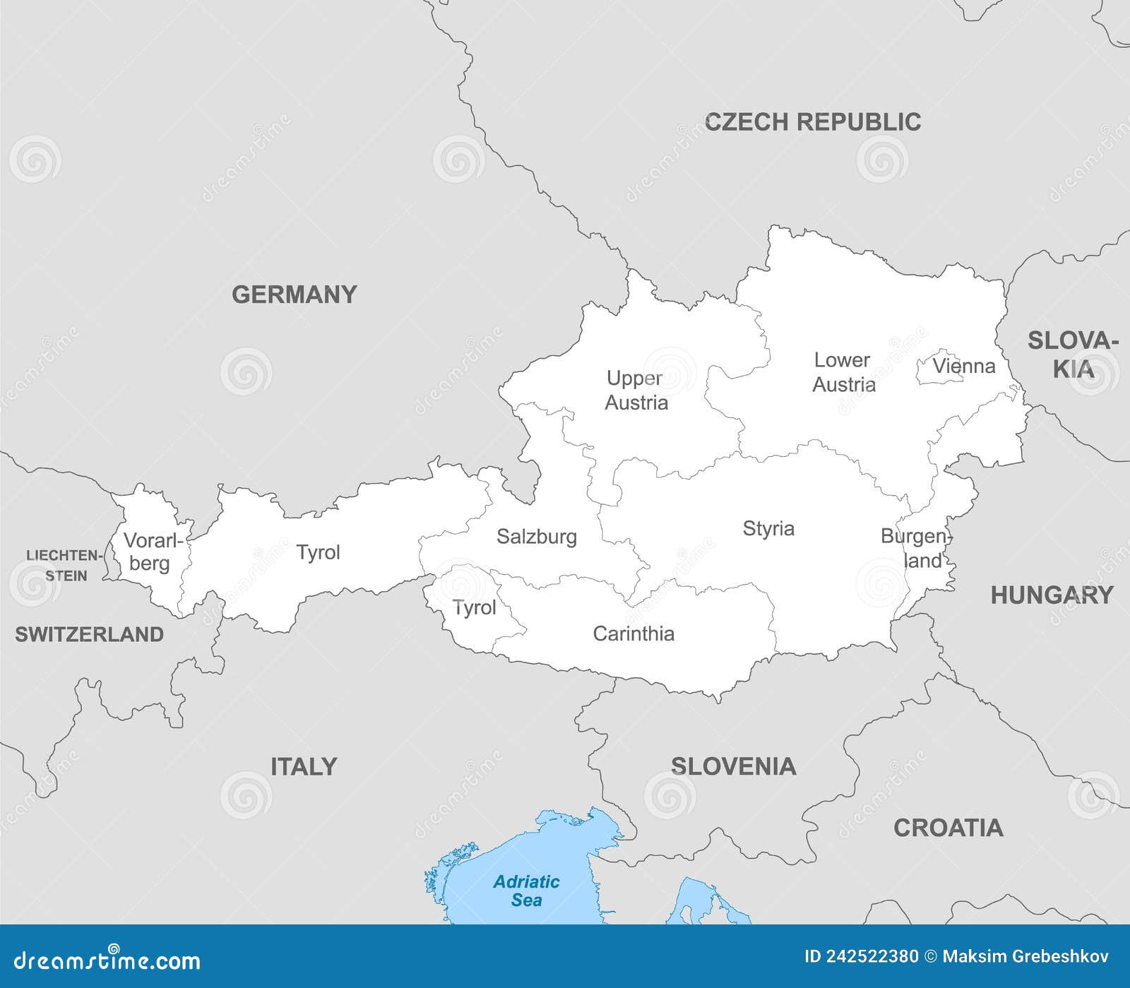 Political Map Of Austria With Borders With Borders Of Regions Vector ...