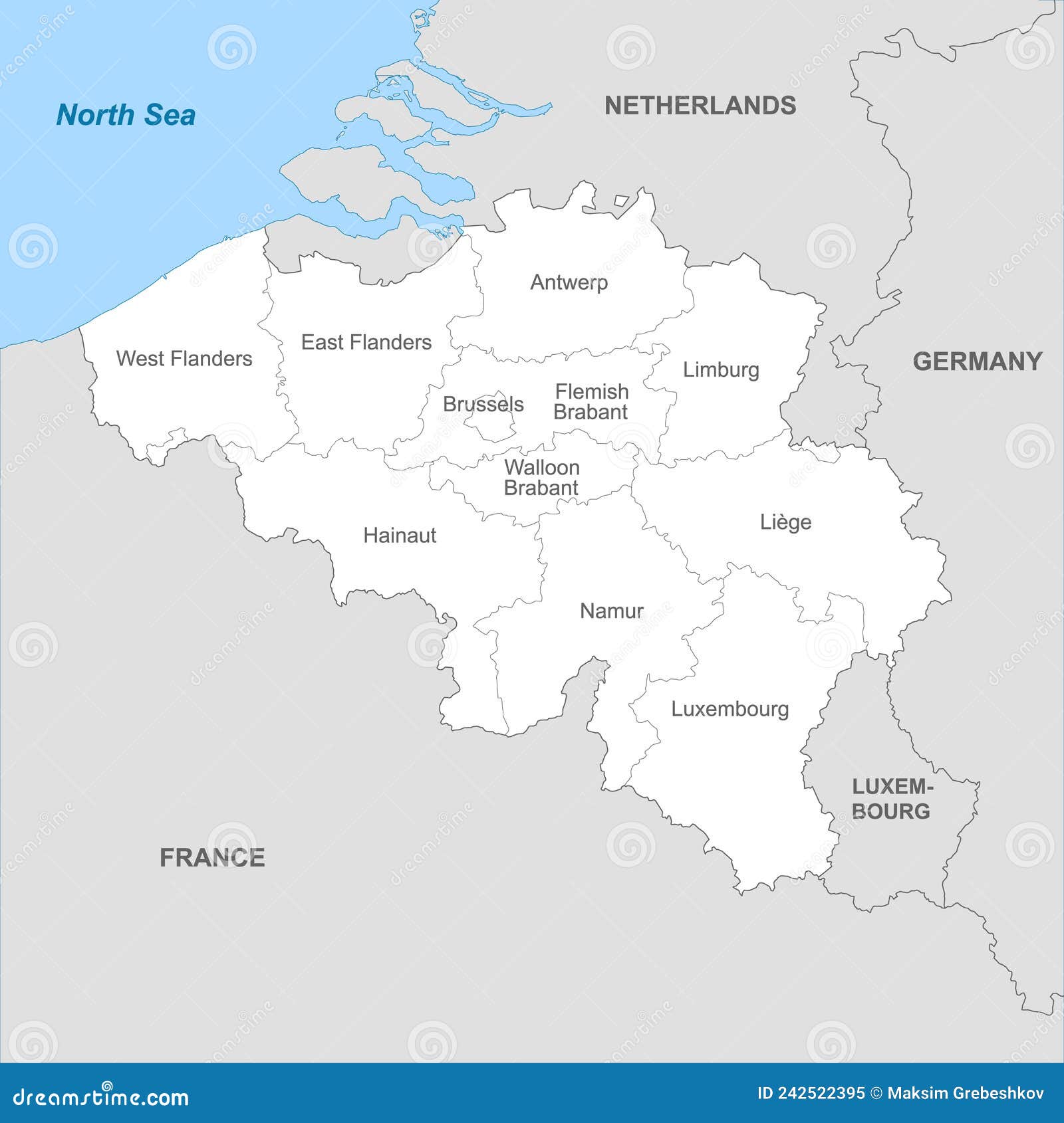 Political Map of Belgium with Borders with Borders of Regions Stock ...