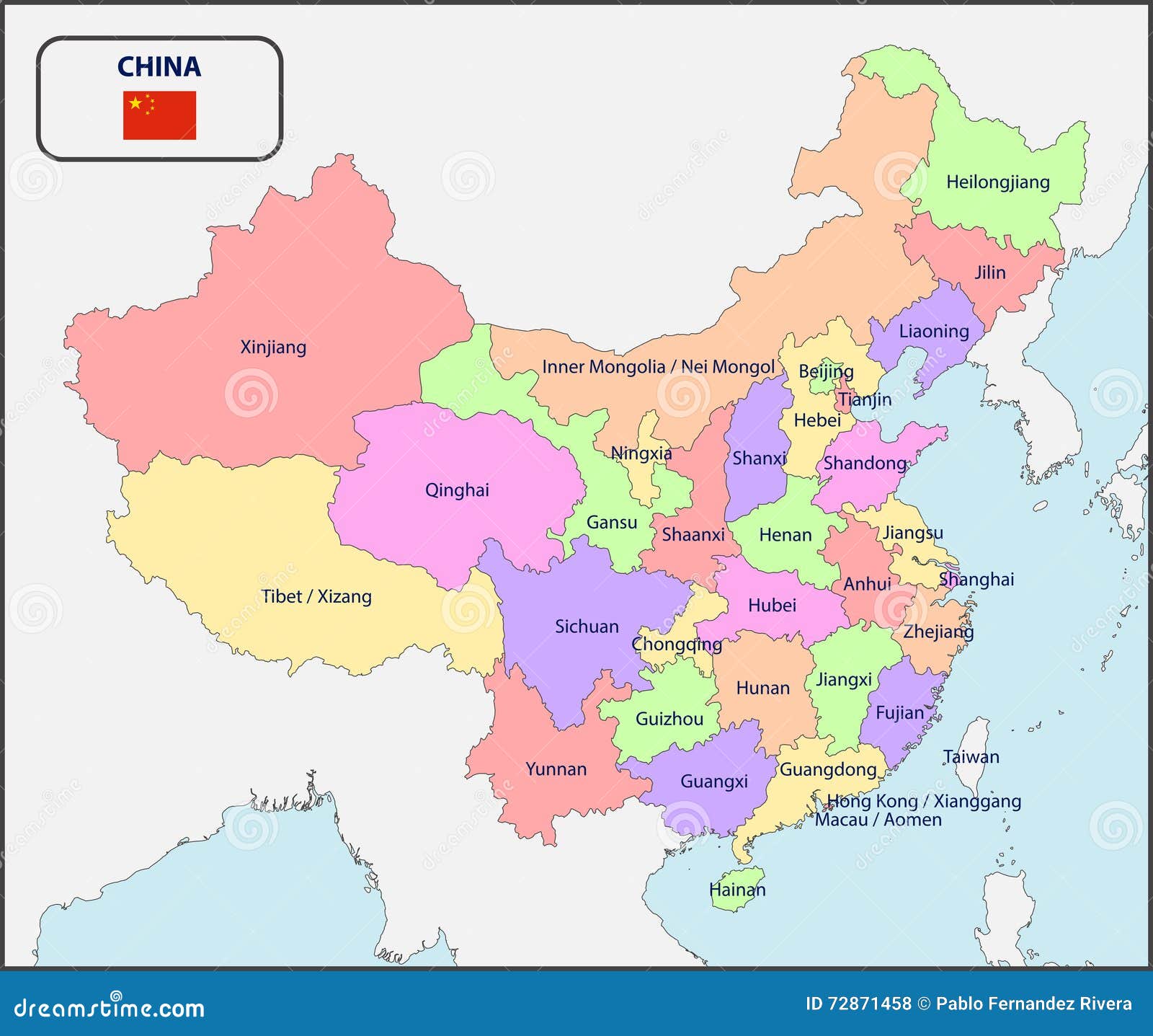 Political Map of China with Names Stock Vector - Illustration of south ...