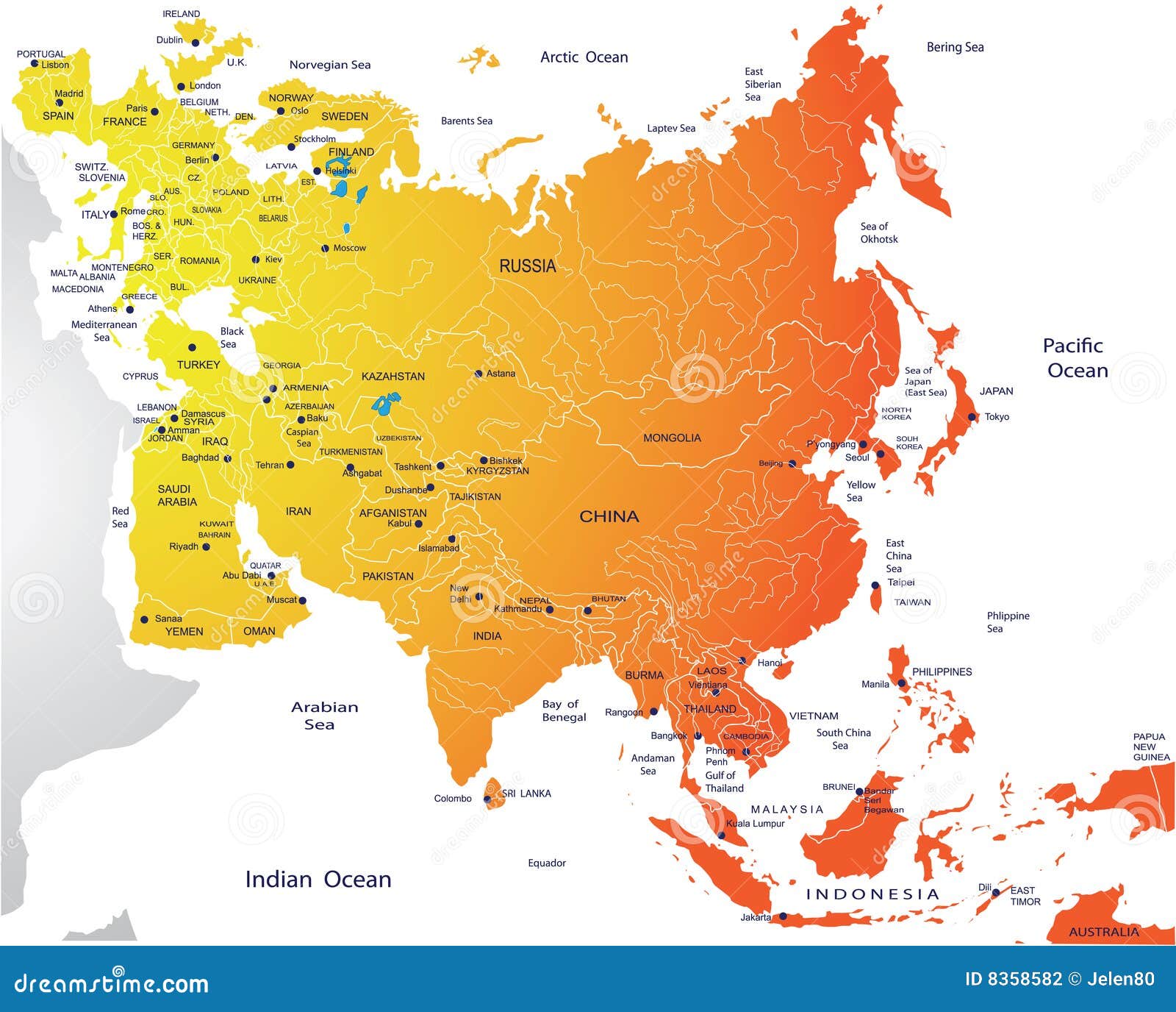 Political map of Eurasia stock vector. Illustration of raster - 8358582