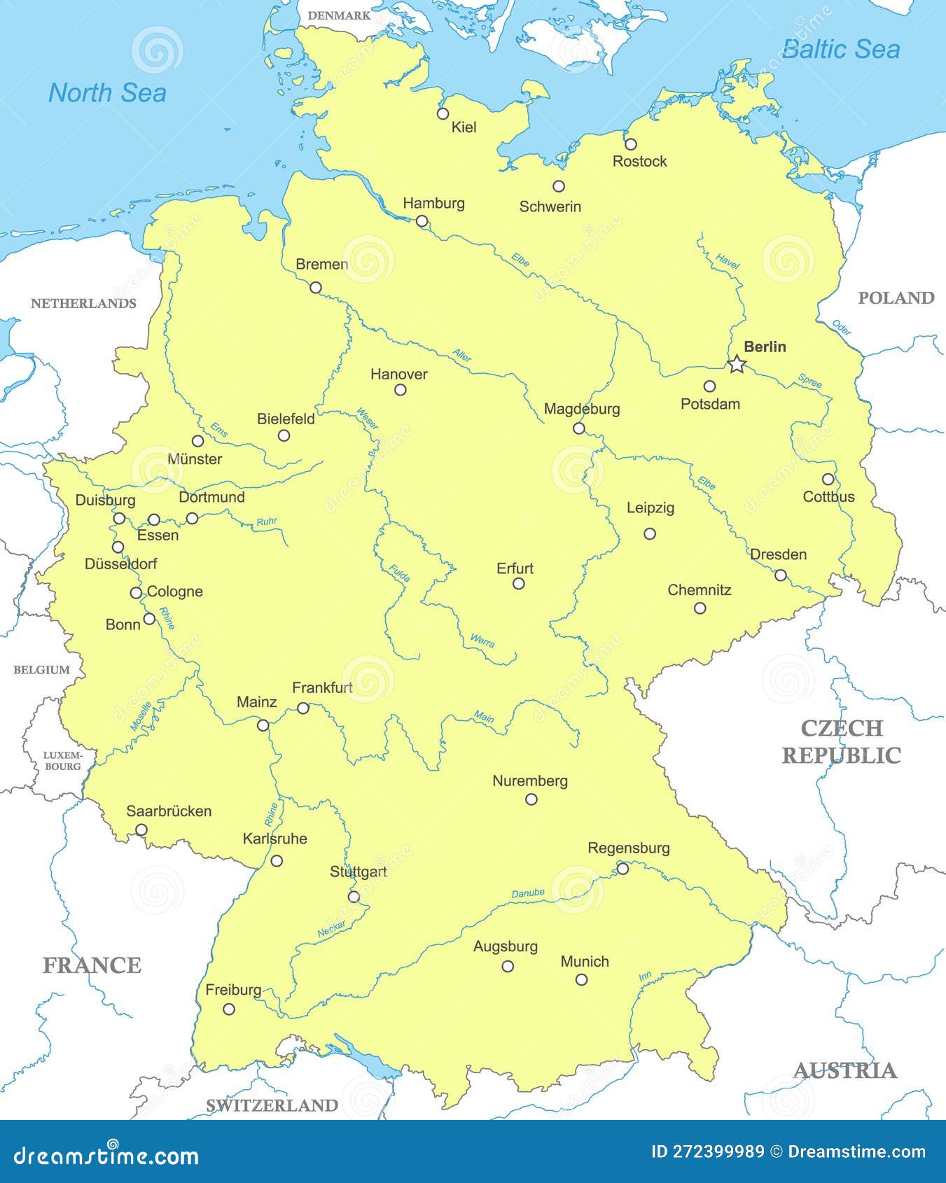 Political Map of Germany with National Borders Stock Illustration ...
