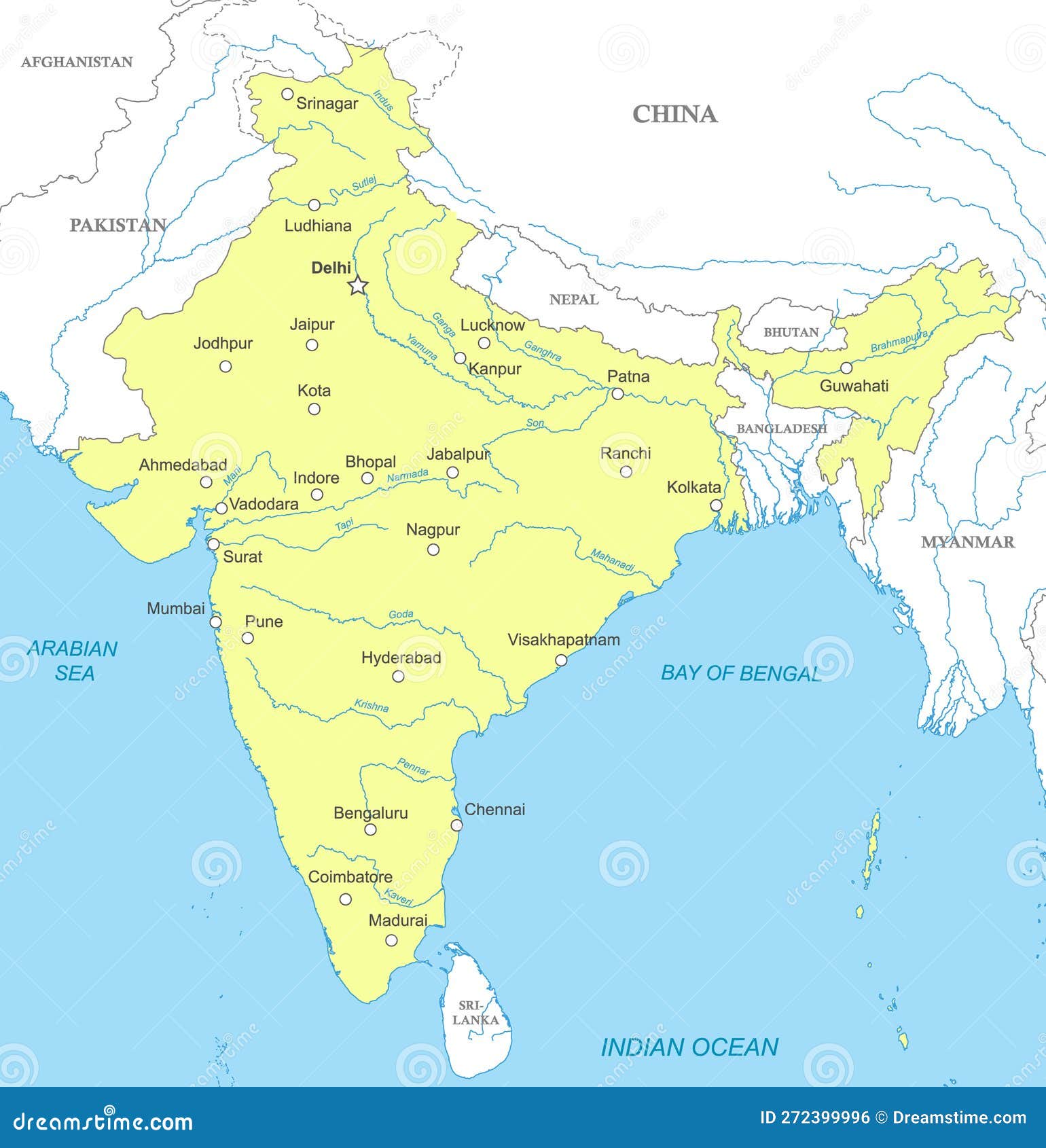 Political Map of India with National Borders Stock Vector ...