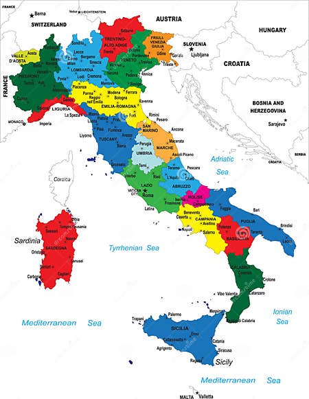 Political map of Italy stock vector. Illustration of center - 21450557