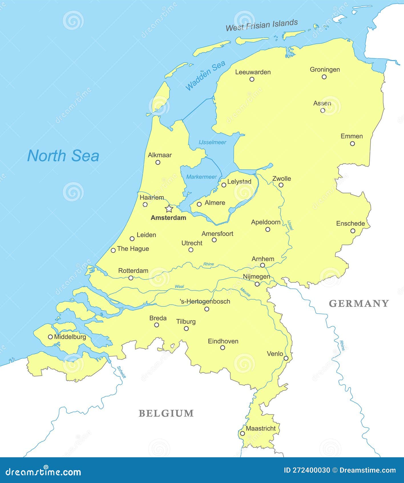 Political Map of Netherlands with National Borders Stock Vector ...