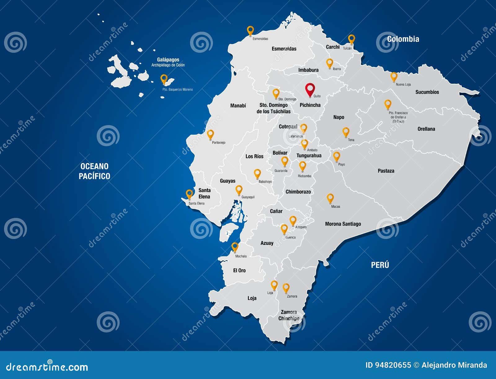 Political Map of the Republic of Ecuador with the Names of the ...