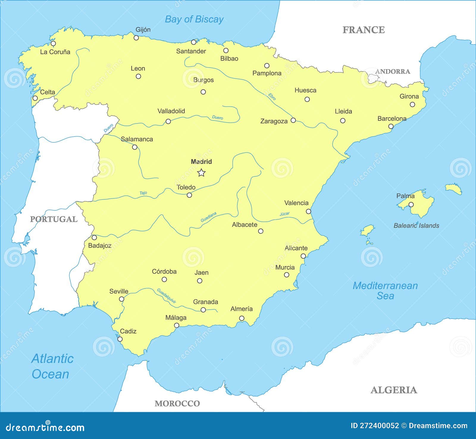 Political Map of Spain with National Borders Stock Vector ...