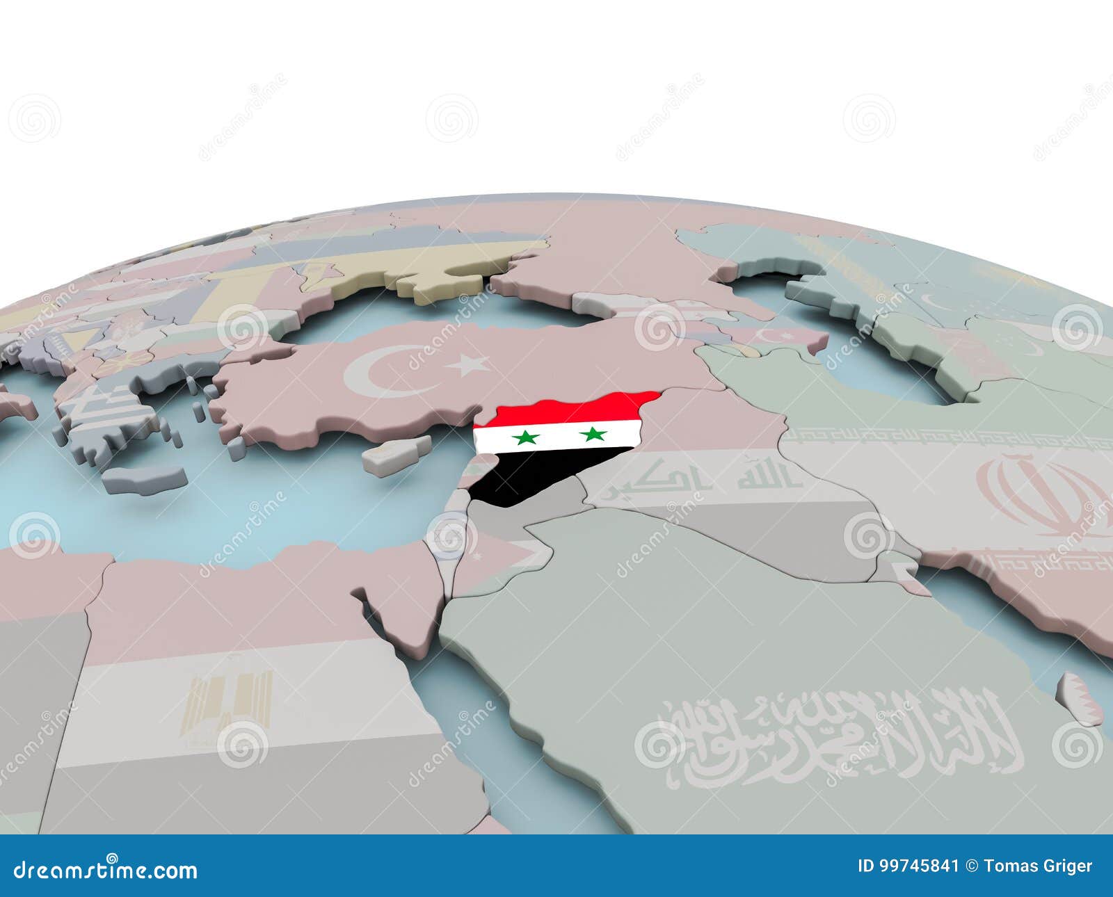 Political Map of Syria on Globe with Flag Stock Illustration ...
